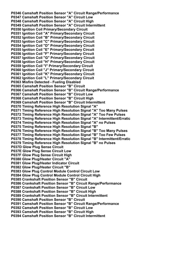OBD2 Powertrain Code List (P0300- P0399) | PDF