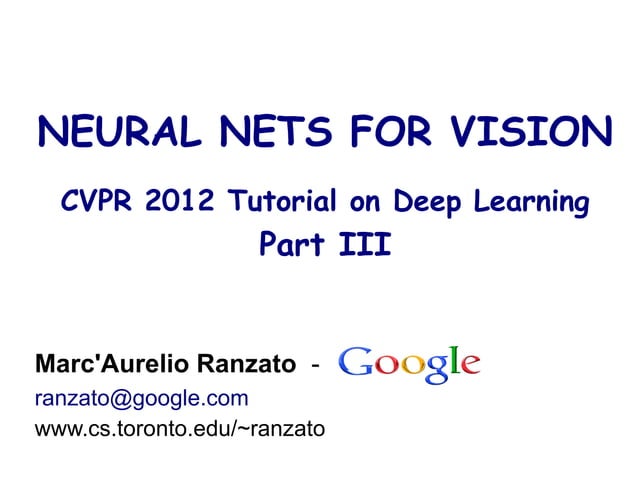 P03 neural networks cvpr2012 deep learning methods for vision | PPT