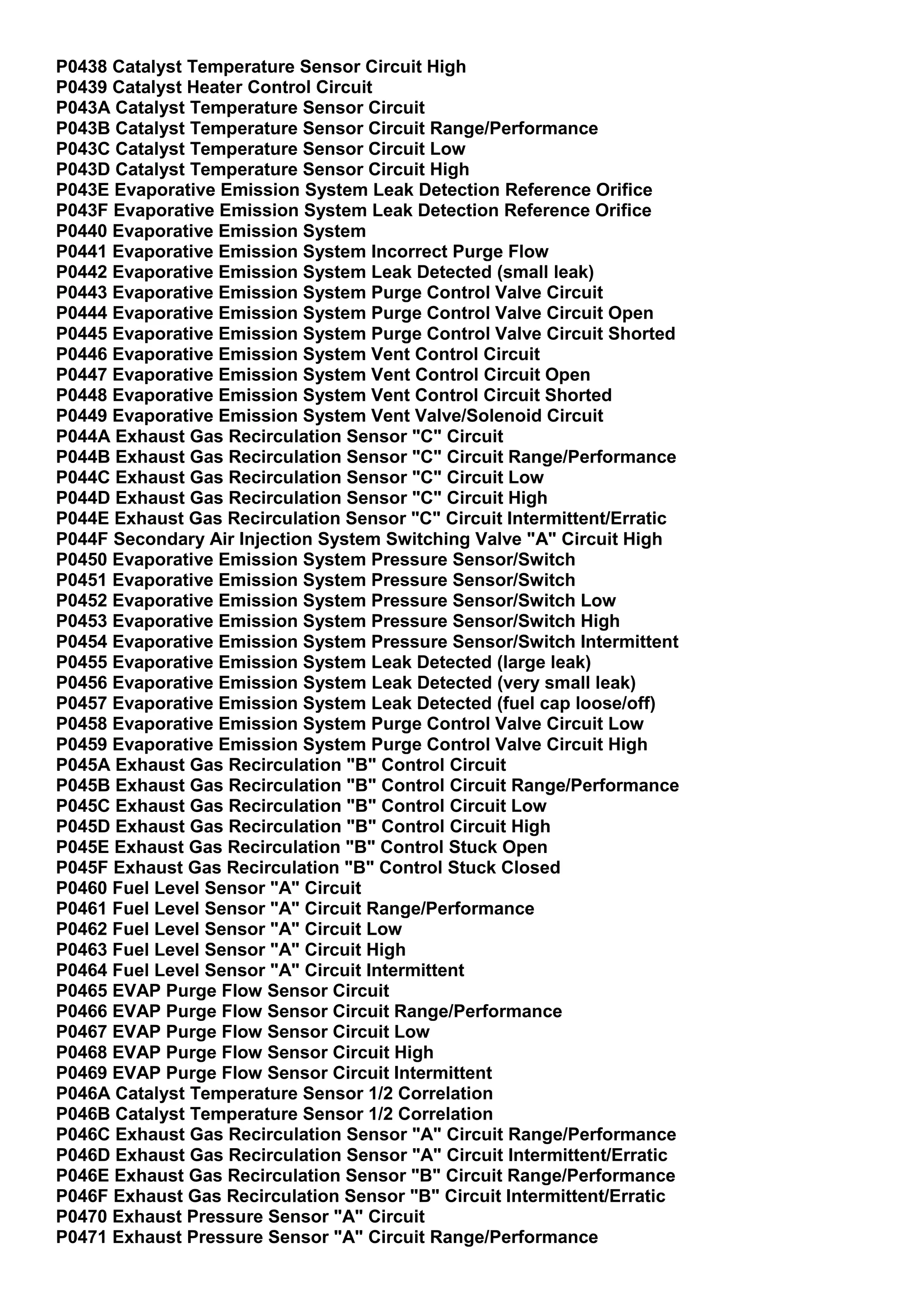 OBD2 Powertrain Code List (P0400- P0499) | PDF