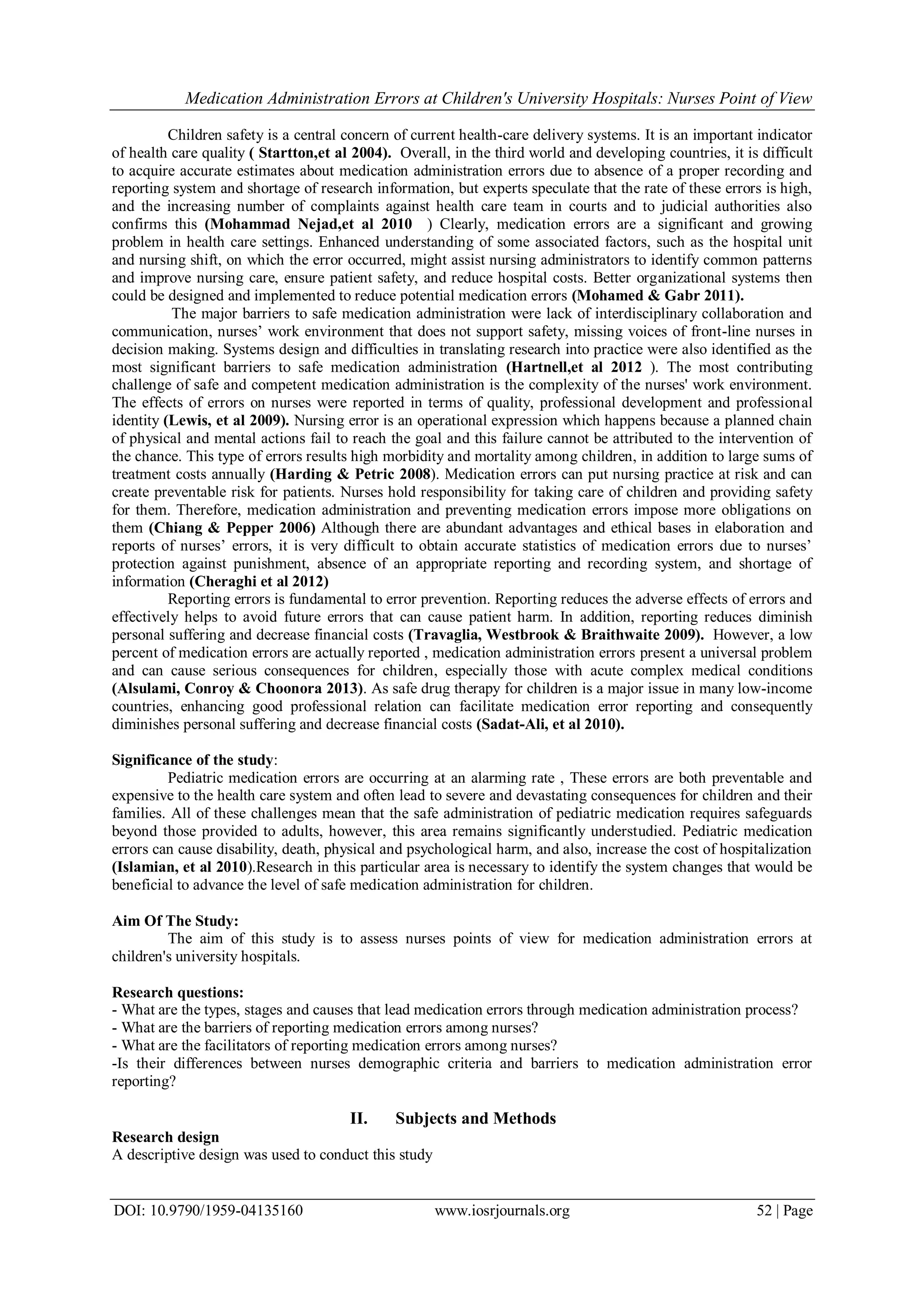 Medication Administration Errors at Children's University Hospitals ...