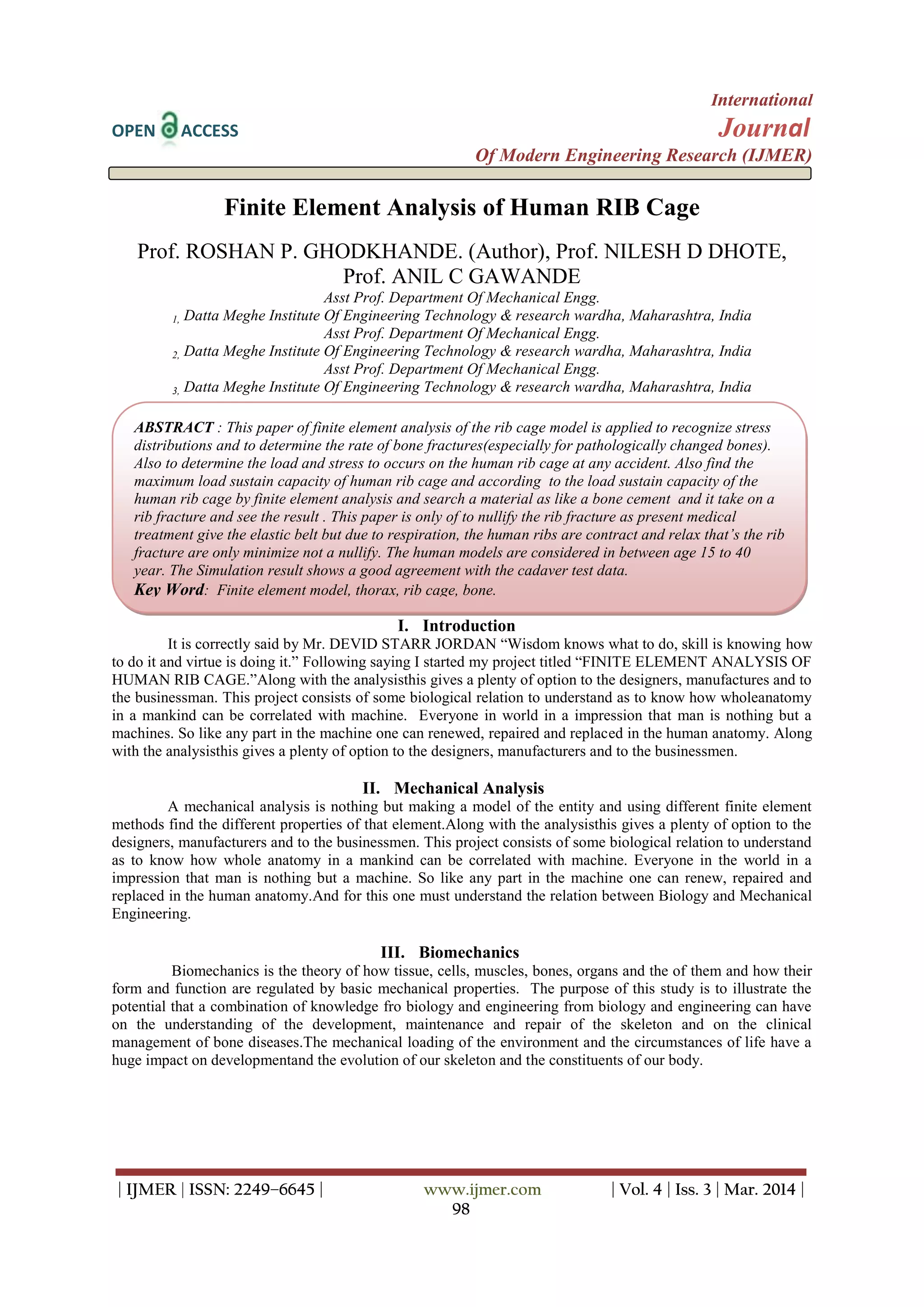 Finite Element Analysis of Human RIB Cage | PDF