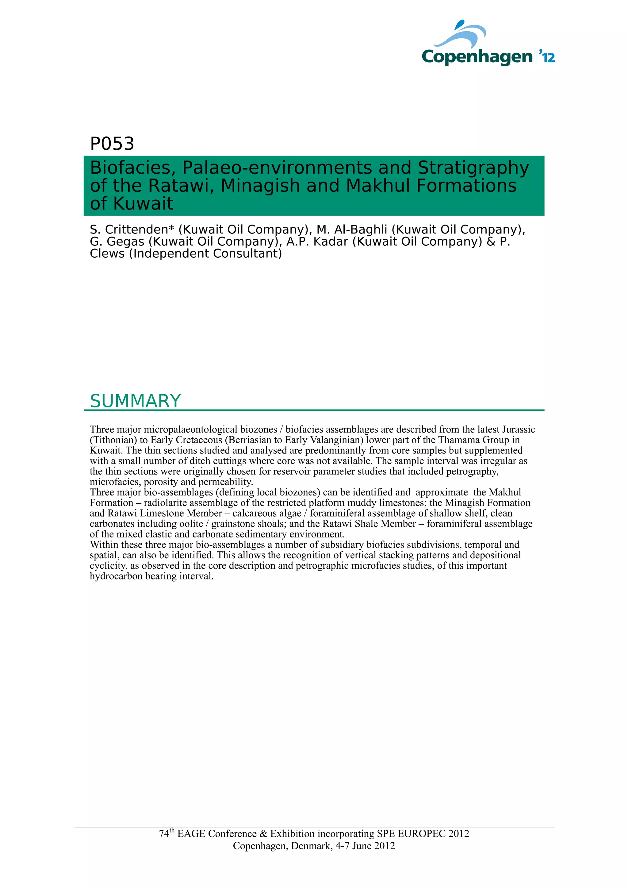 P053Biofacies, palaeoenvironments and stratigraphy of the Ratawi ...