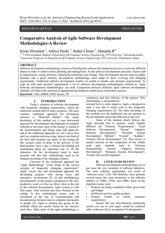 Comparative Analysis of Agile Software Development Methodologies-A Review | PDF