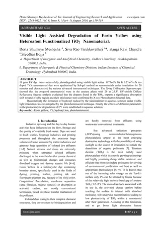 Visible Light Assisted Degradation of Eosin Yellow using Heteroatom Functionalized TiO2 ...