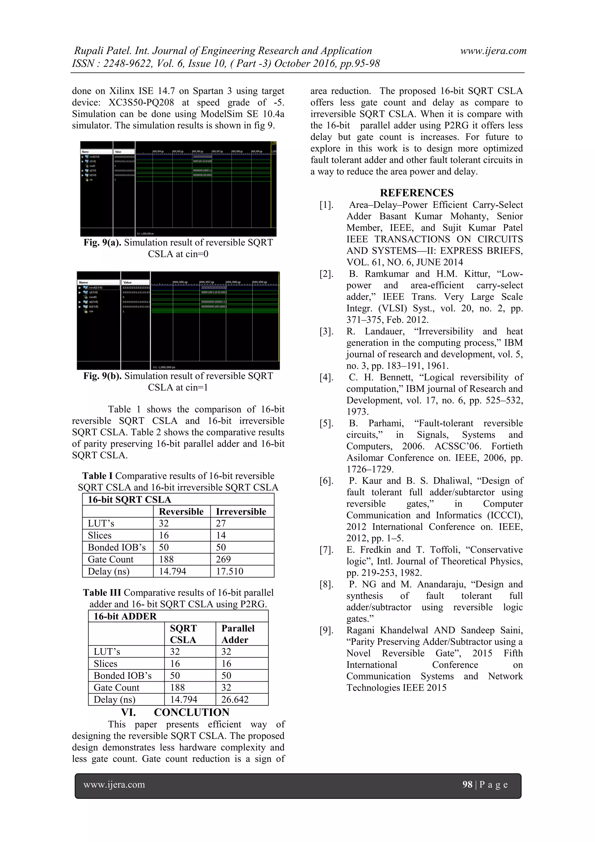 Implementation And Comparison Of Efficient 16 Bit Sqrt Csla Using