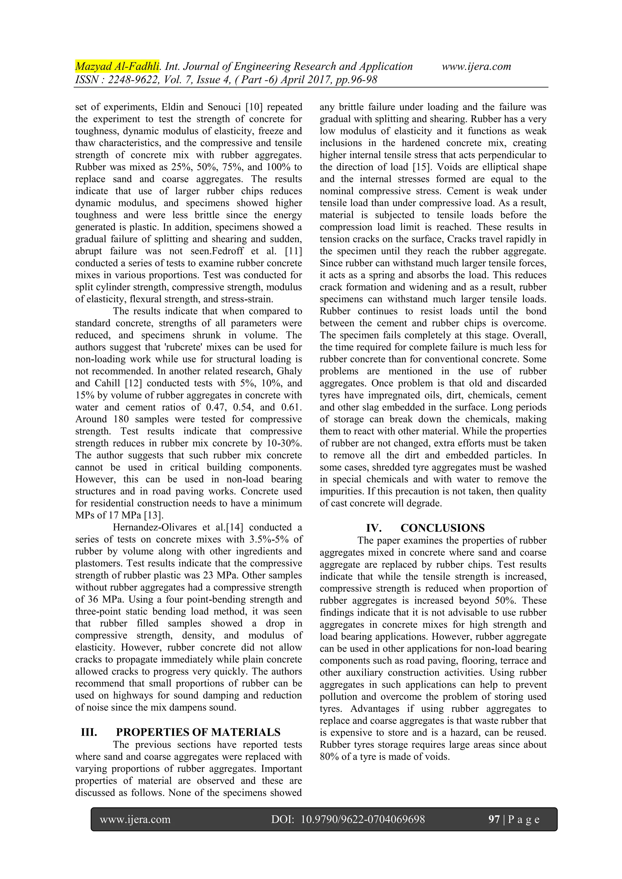 Advantages of Concrete Mixing with Tyre Rubber | PDF