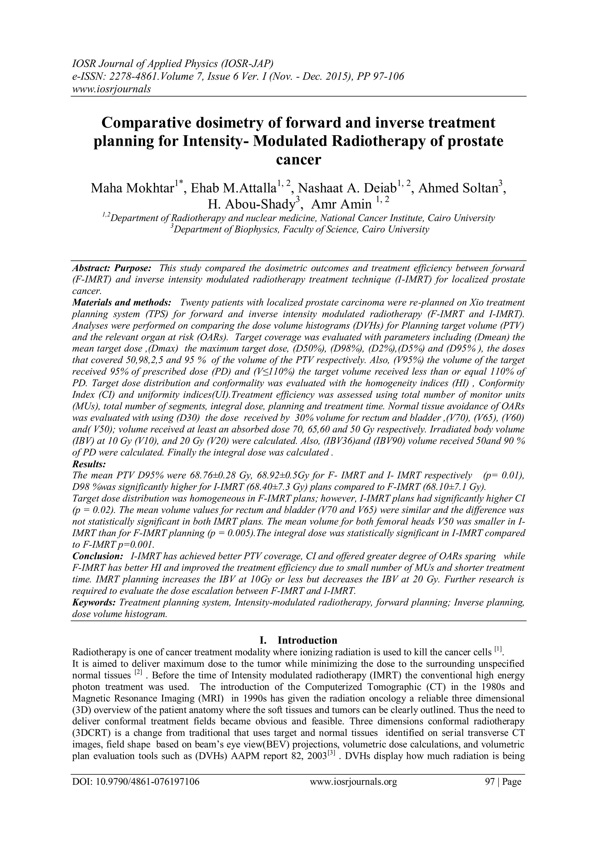Comparative dosimetry of forward and inverse treatment planning for Intensity- Modulated ...