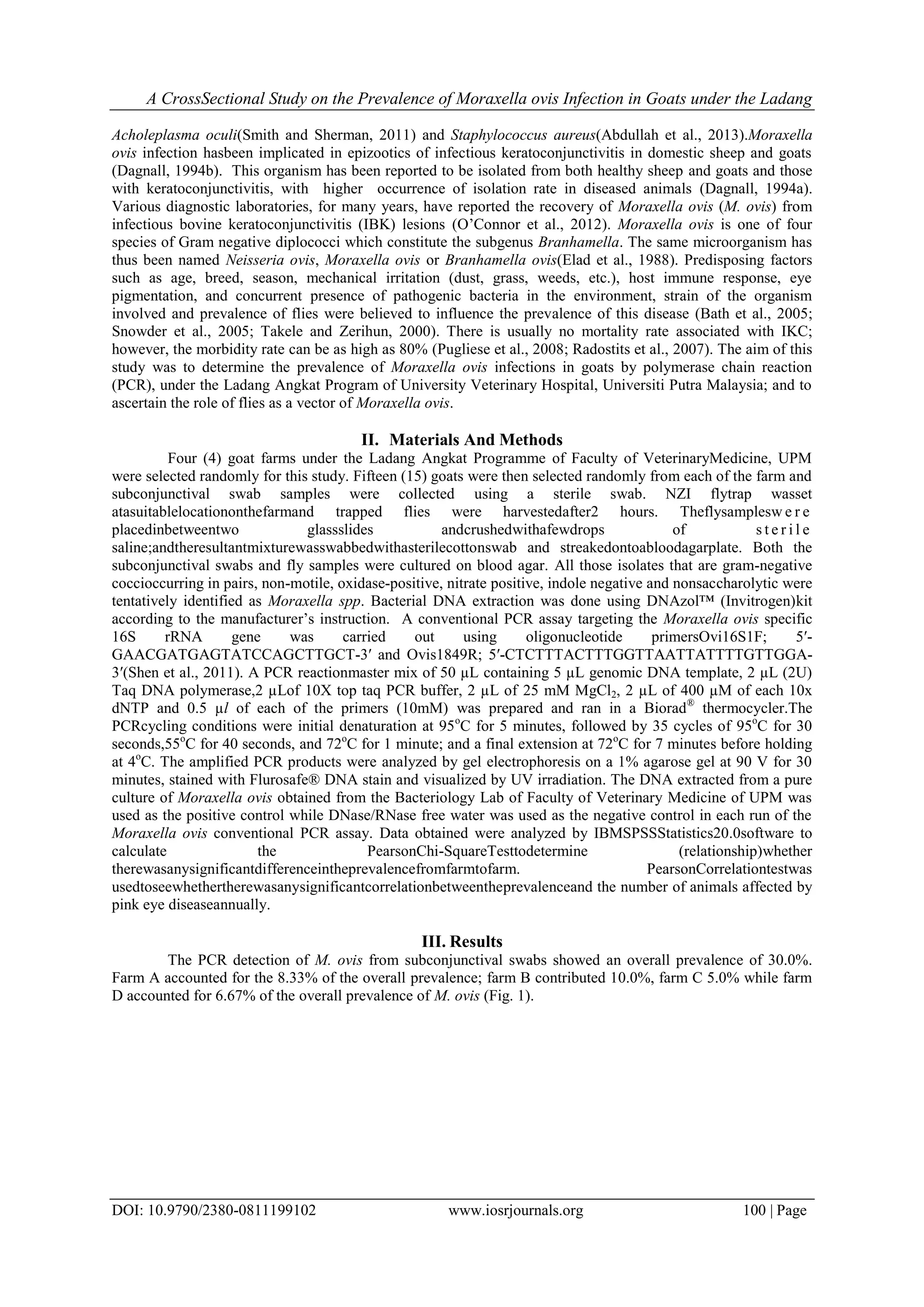 Prevalence of Moraxella ovis Infection in Goats under the Ladang Angkat ...