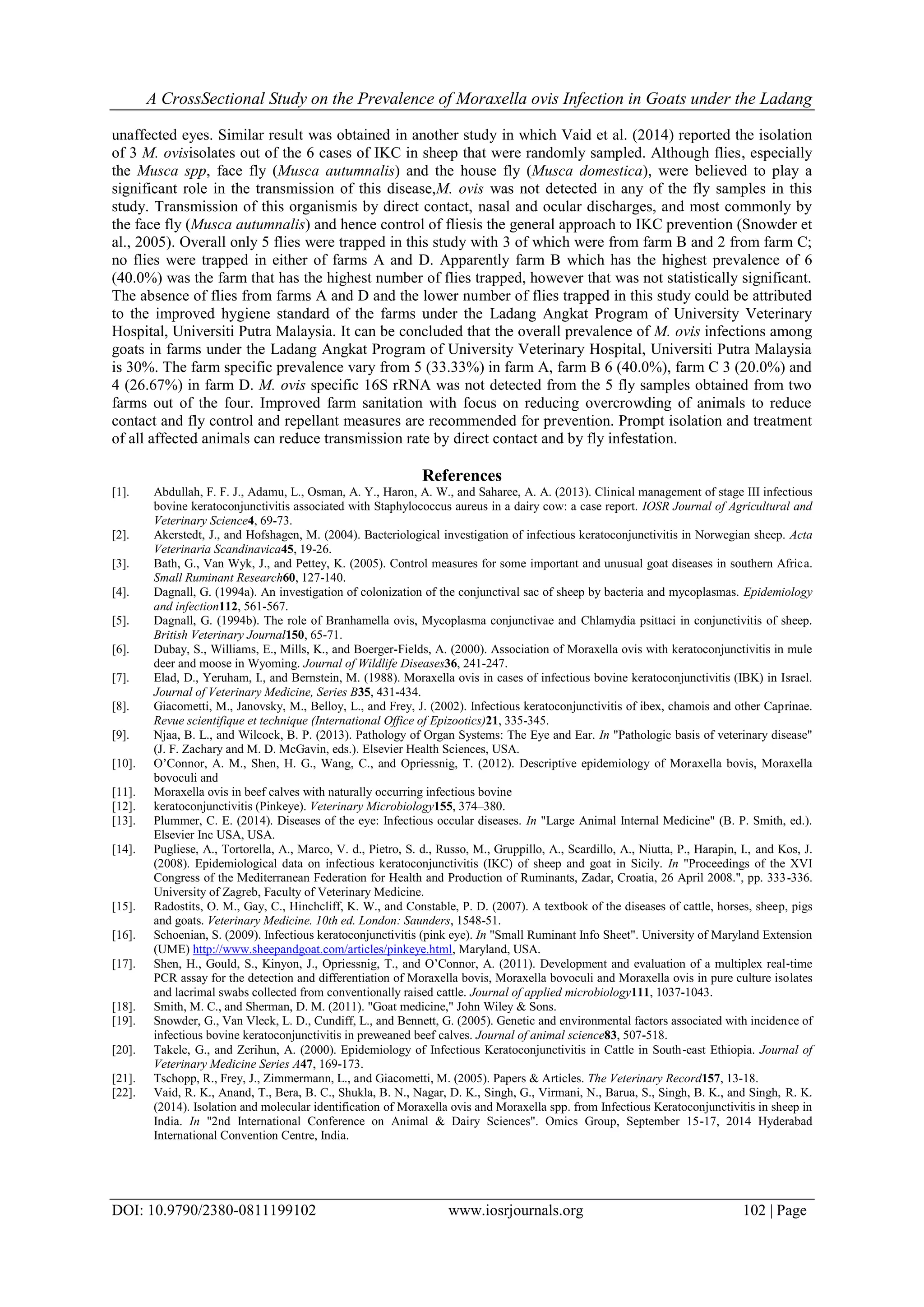 Prevalence of Moraxella ovis Infection in Goats under the Ladang Angkat Programme,Universiti ...
