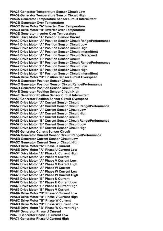 OBD2 Powertrain Code List (P0A00- P0A99) | PDF
