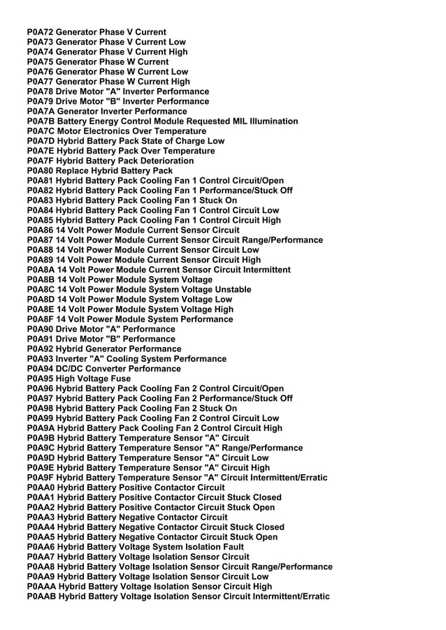 OBD2 Powertrain Code List (P0A00- P0A99) | PDF