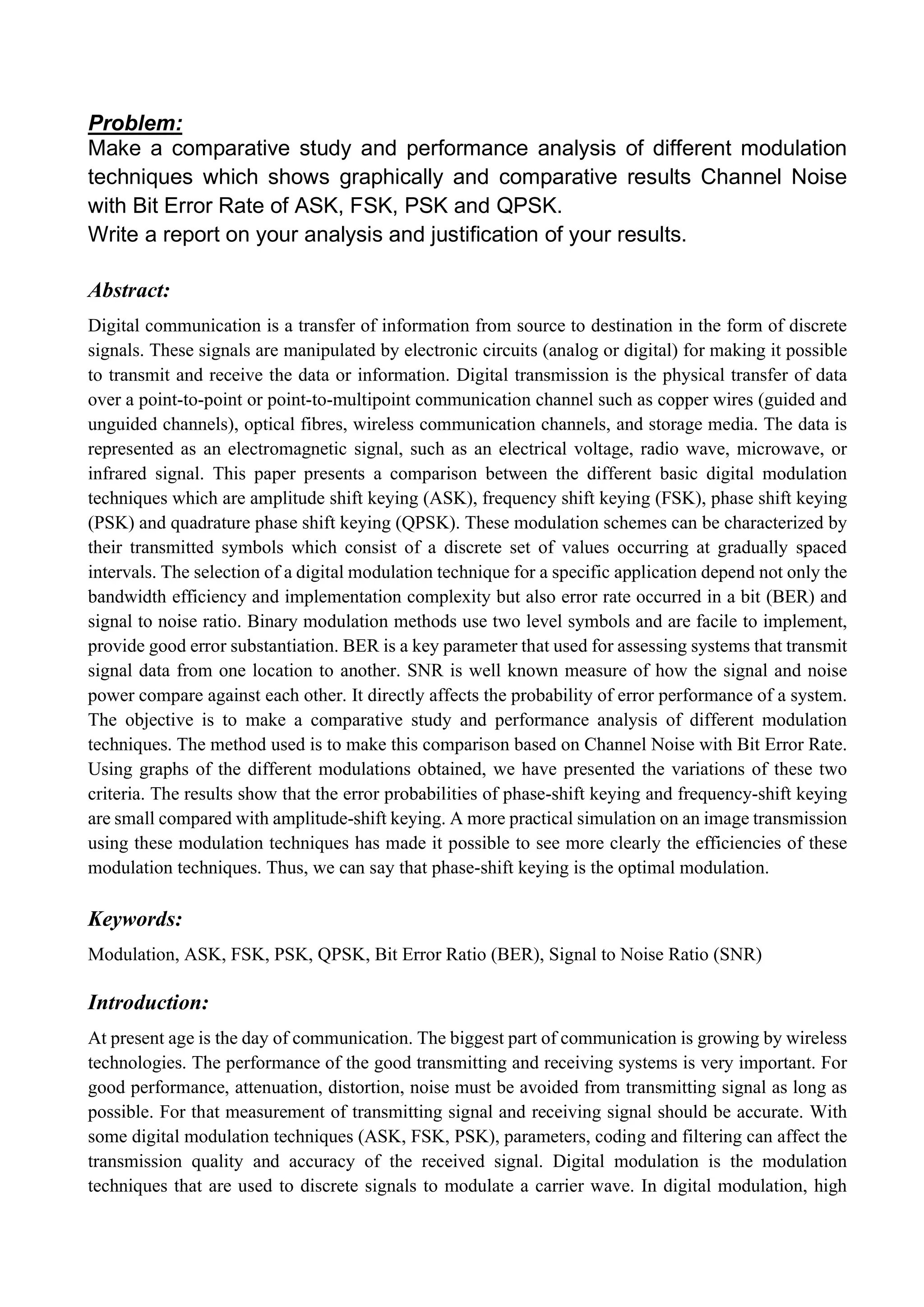 Comparative Study and Performance Analysis of different Modulation ...