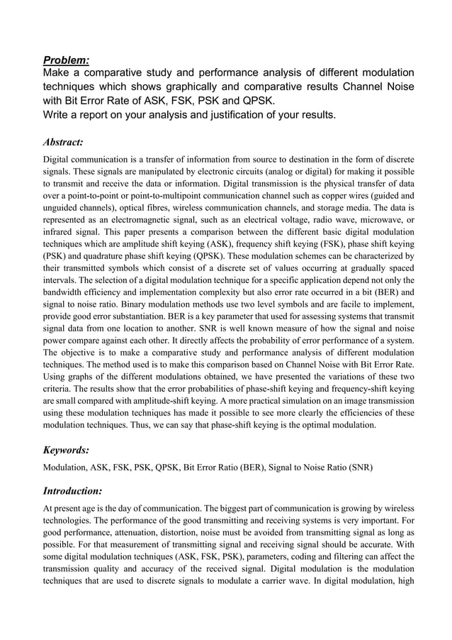 Comparative Study and Performance Analysis of different Modulation ...