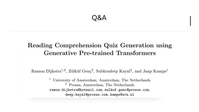 Reading Comprehension Quiz Generation using Generative Pre-trained Transformers | PDF