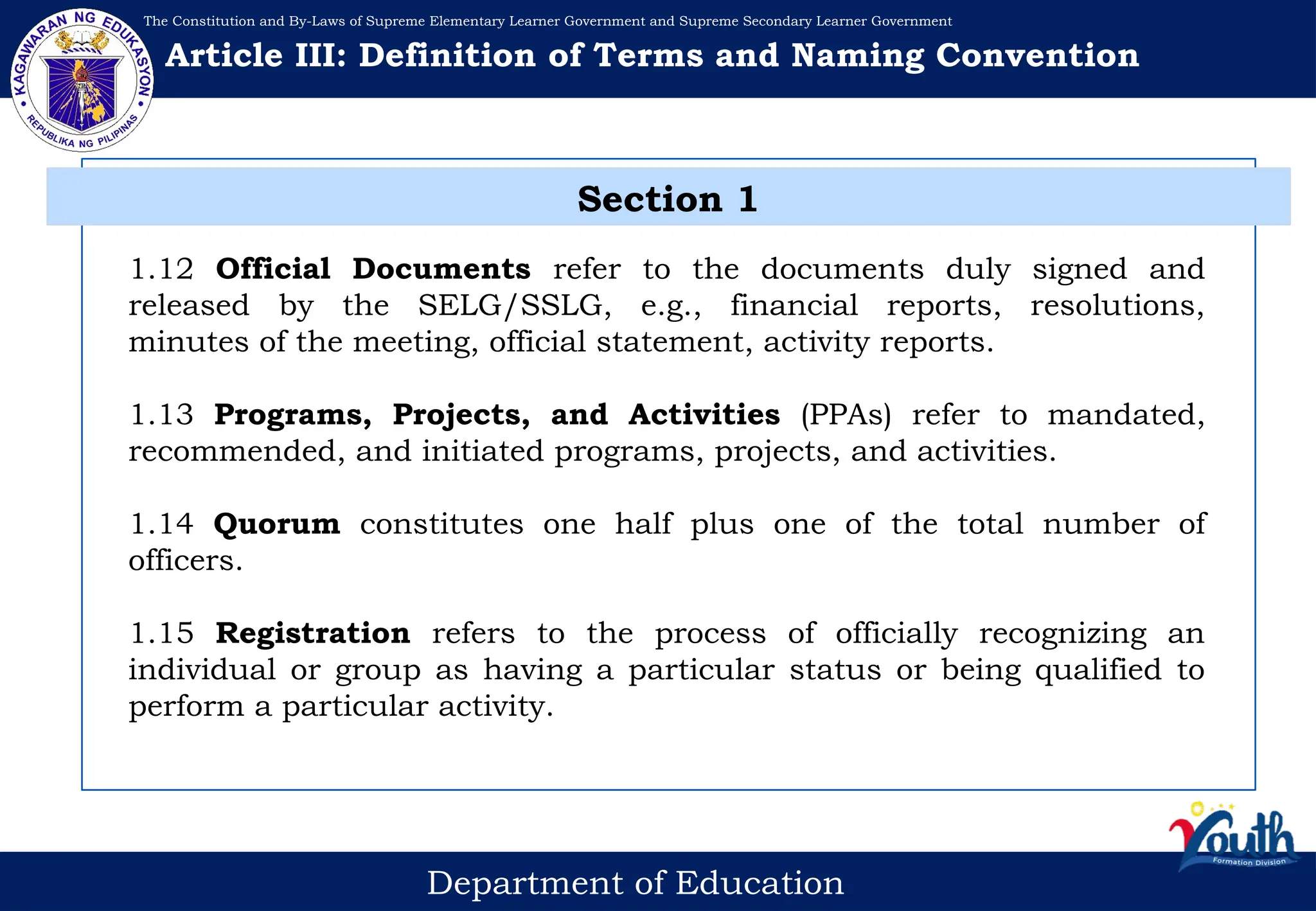 Constitution and by Laws of the Supreme Secondary Learner government | PPTX