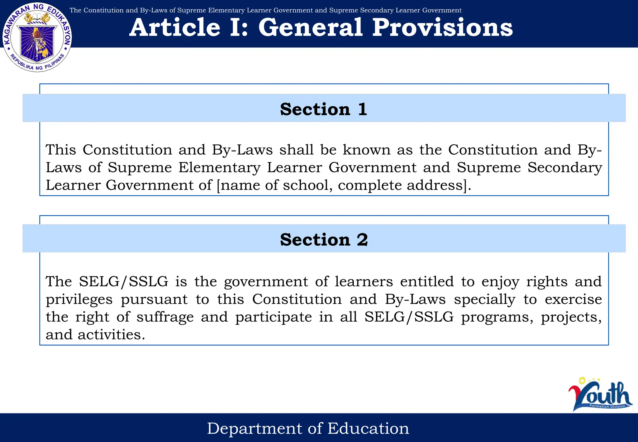 Constitution and by Laws of the Supreme Secondary Learner government | PPTX