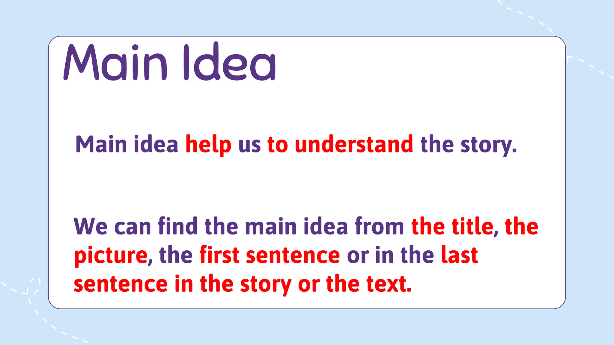 Reading Comprehension Primary 1 Main Idea | PPT