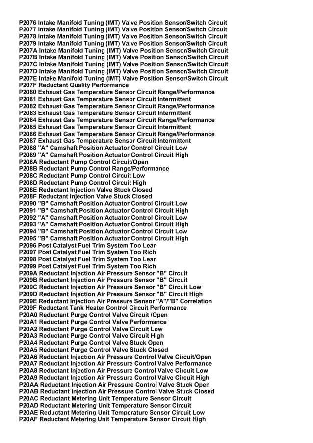 OBD2 Powertrain Code List (P1000- P2099) | PDF