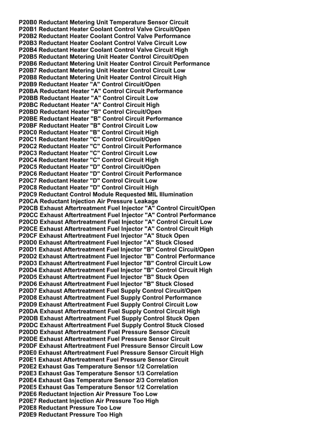 OBD2 Powertrain Code List (P1000- P2099) | PDF
