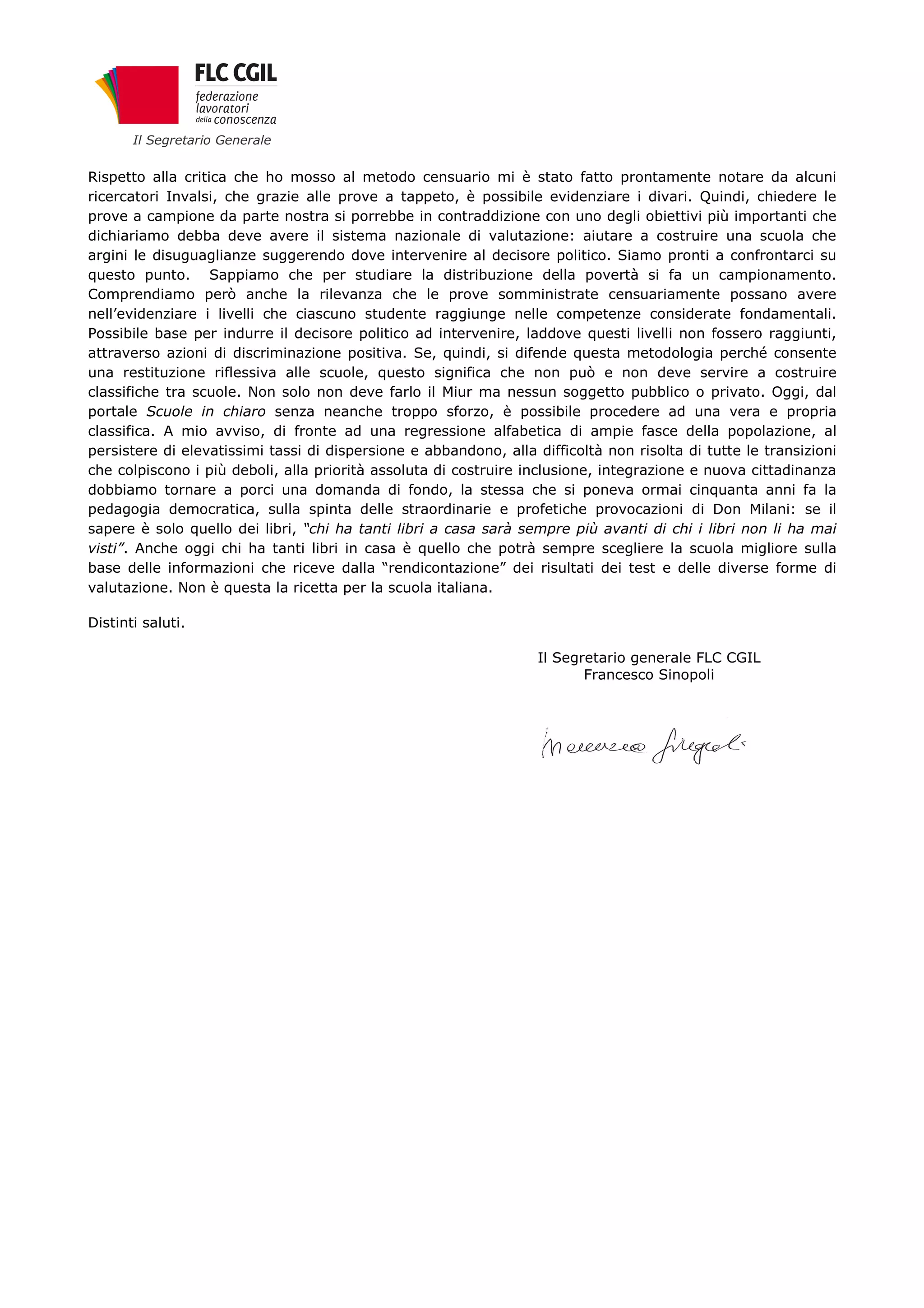 P100 2018 flc cgil lettera invalsi | PDF