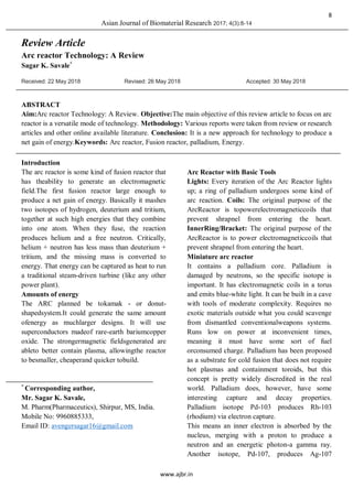 Arc reactor Technology | PDF