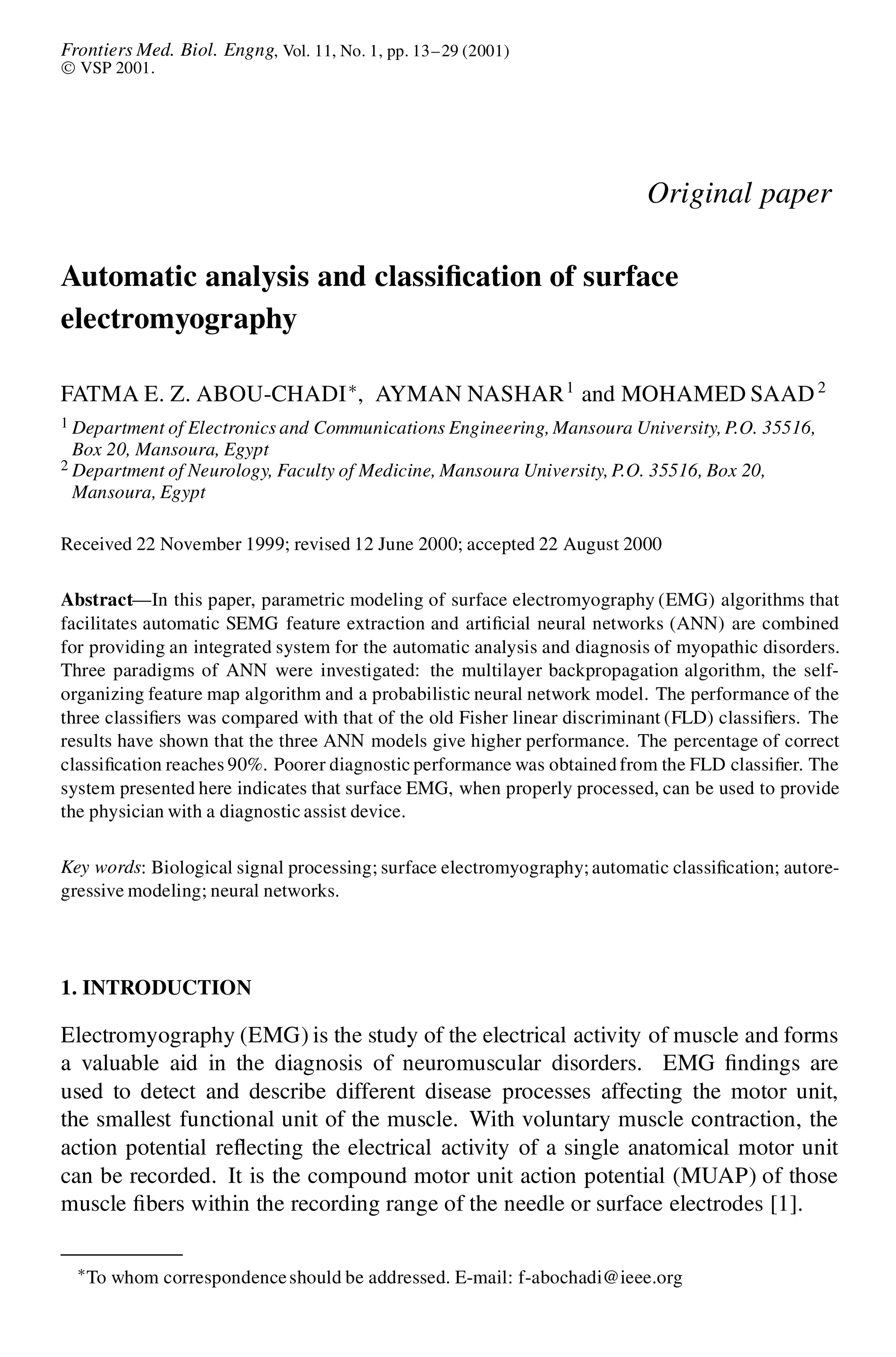 Automatic analysis and classification of surface electromyography | PDF