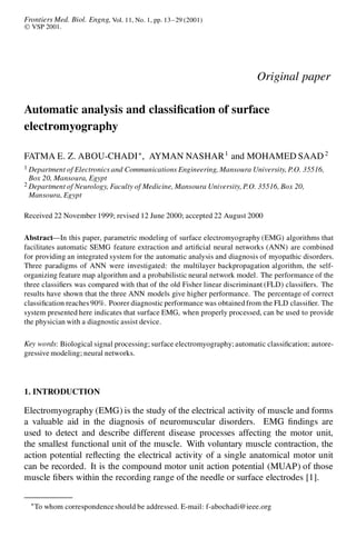 Automatic analysis and classification of surface electromyography | PDF