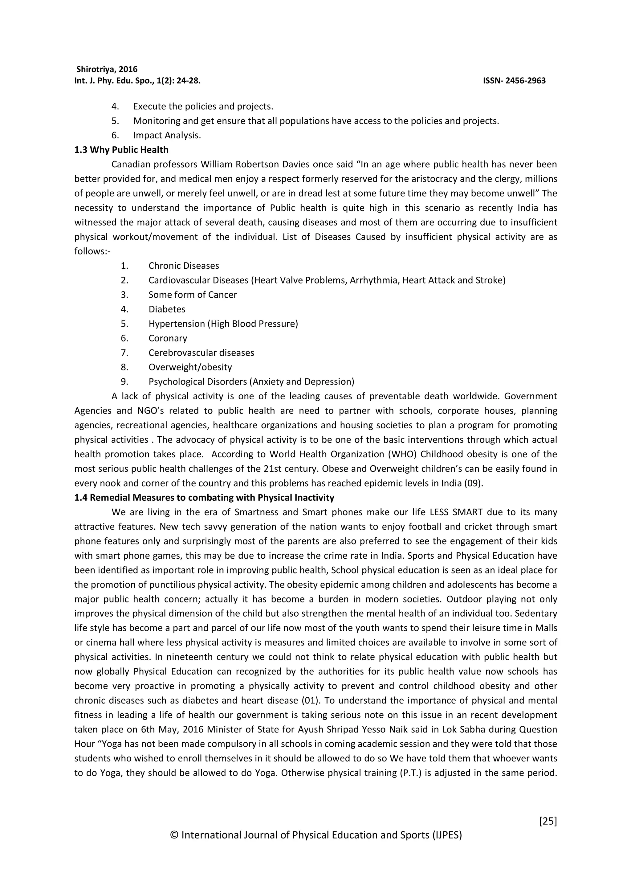 Physical inactivity: biggest challenge to improving public health in India | PDF