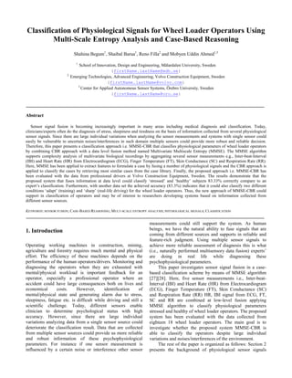 Classifying Physiological Signals of Wheel Loader Operators Using Multi-Sensor Fusion | PDF