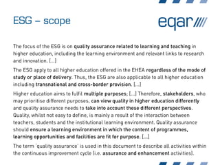 ESG 2015 - the key issues and EQAR's role in the European framework | PDF