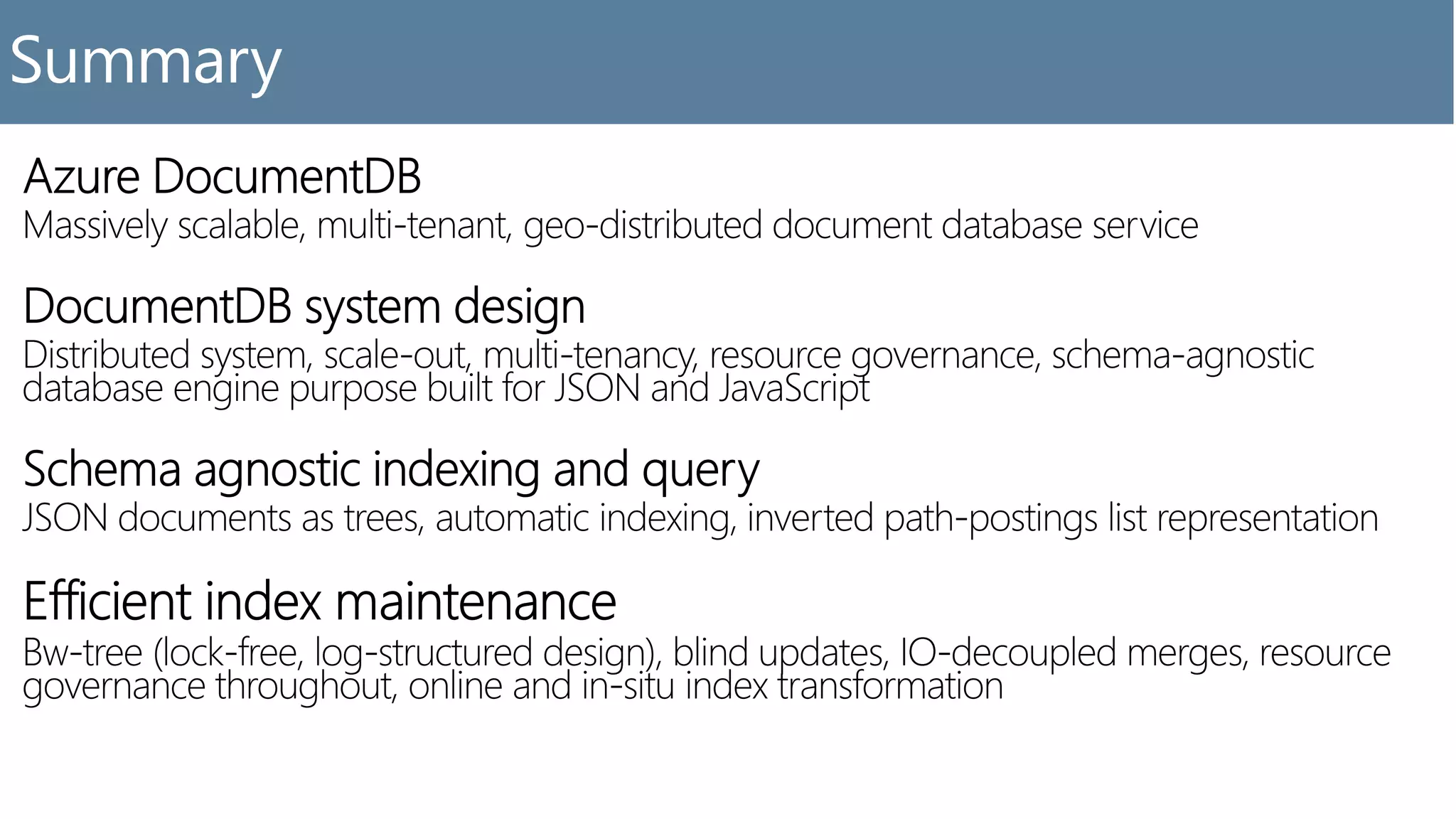Schema Agnostic Indexing with Azure DocumentDB | PDF