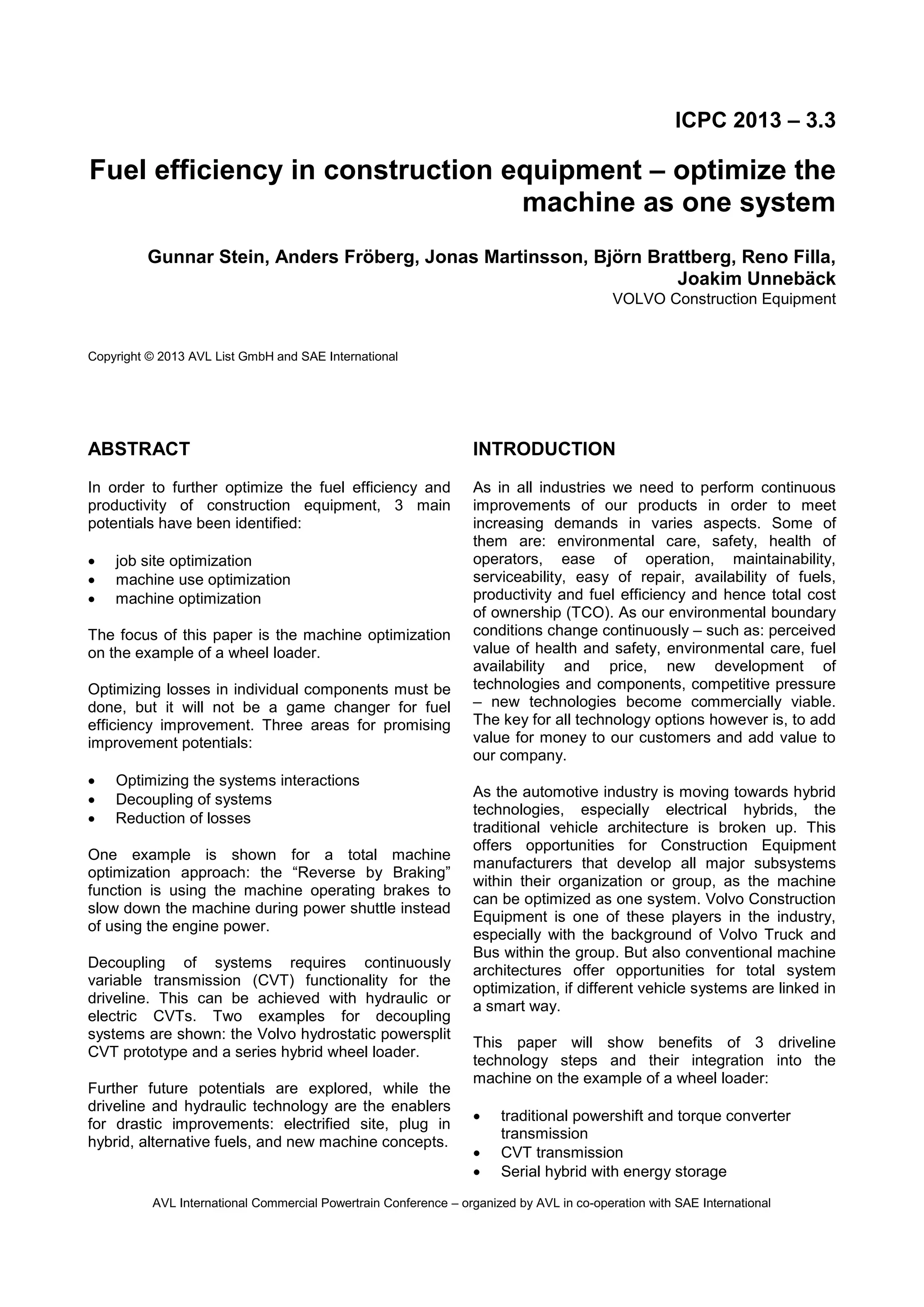 Fuel efficiency in construction equipment – optimize the machine as one ...