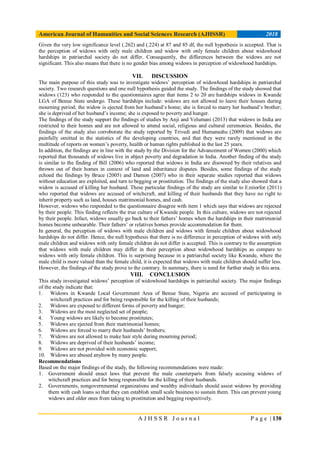 Widows’ Perception of Widowhood Hardships in Patriarchal Society of ...