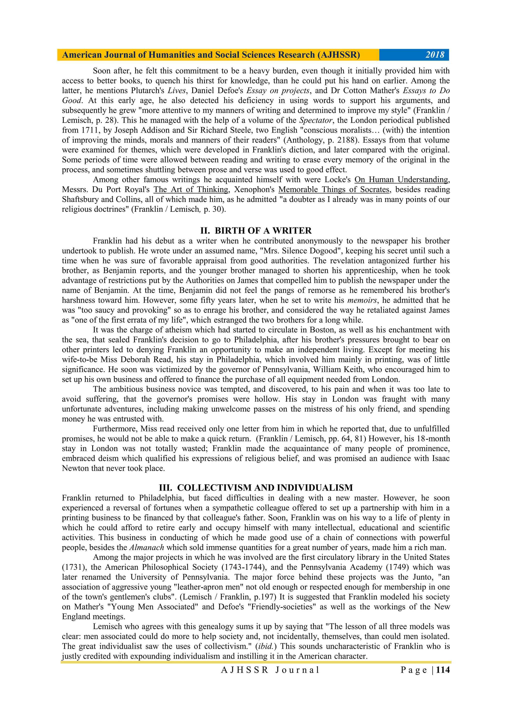 A critical study of Benjamin Franklin’s autobiography | PDF