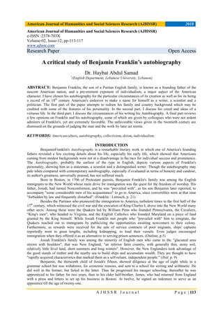 A critical study of Benjamin Franklin’s autobiography | PDF