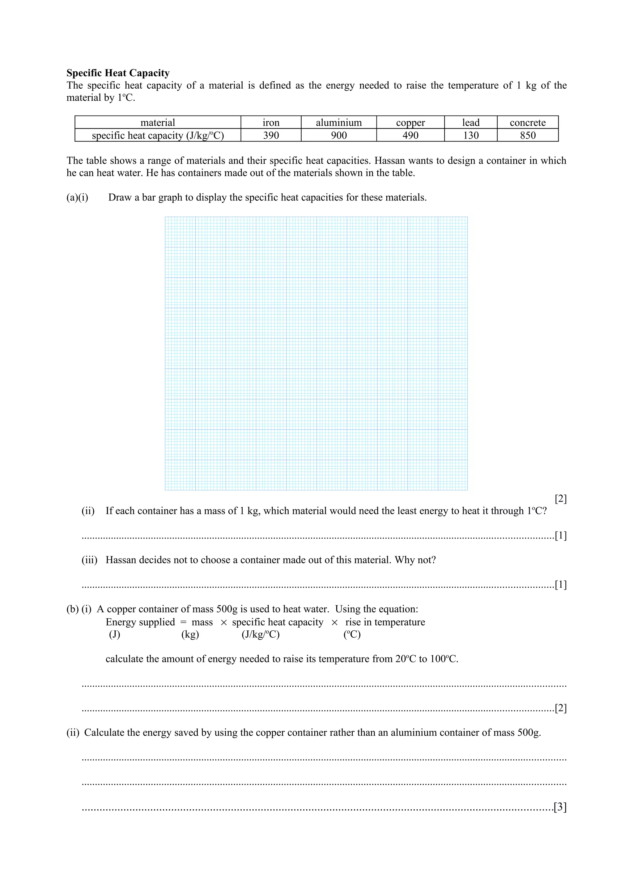 P1a Specific Heat Capacity Questions | DOC