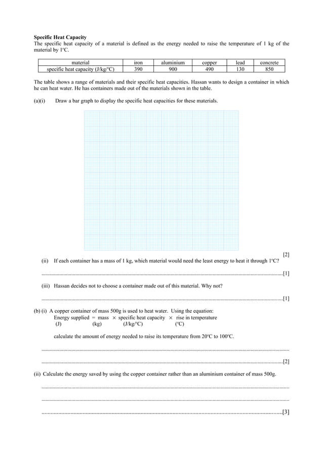 P1a Specific Heat Capacity Questions | PDF