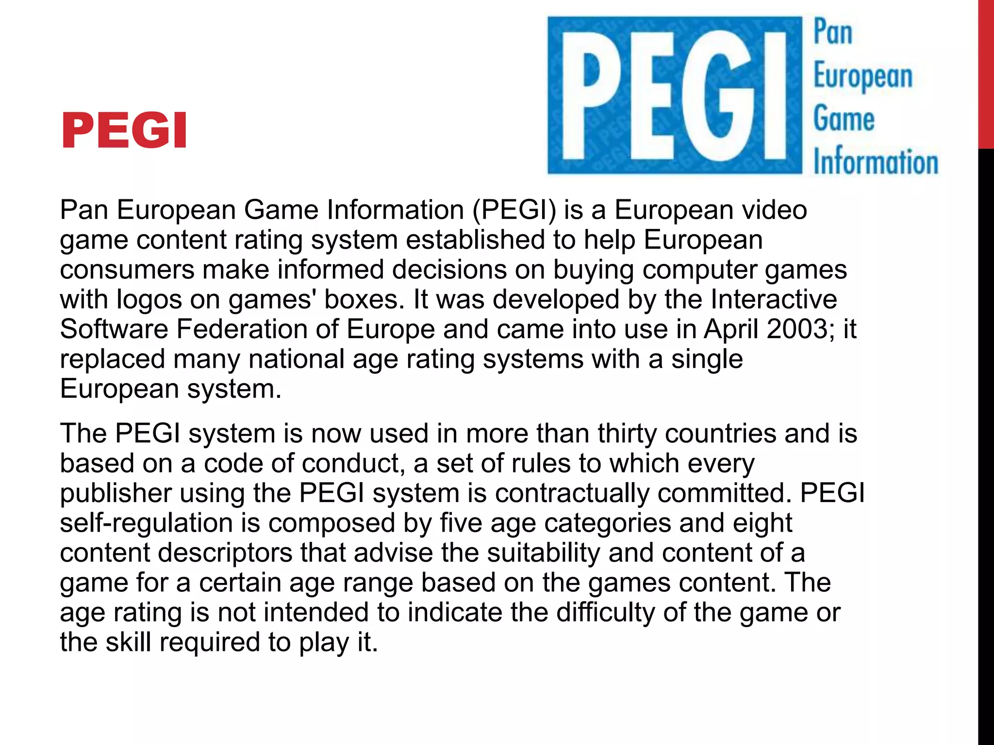 P1E – video games regulations | PPTX | Video Game Genres | Video Gaming