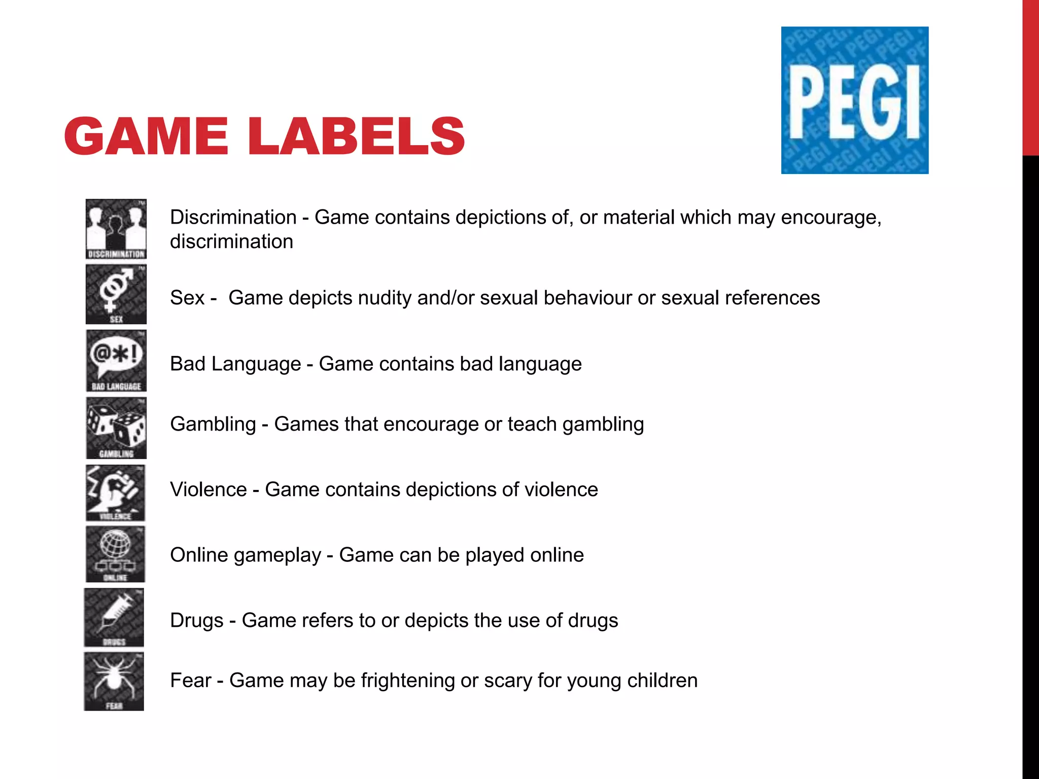 P1 e – video games regulations | PPTX | Adult Video Games | Video Game Genres