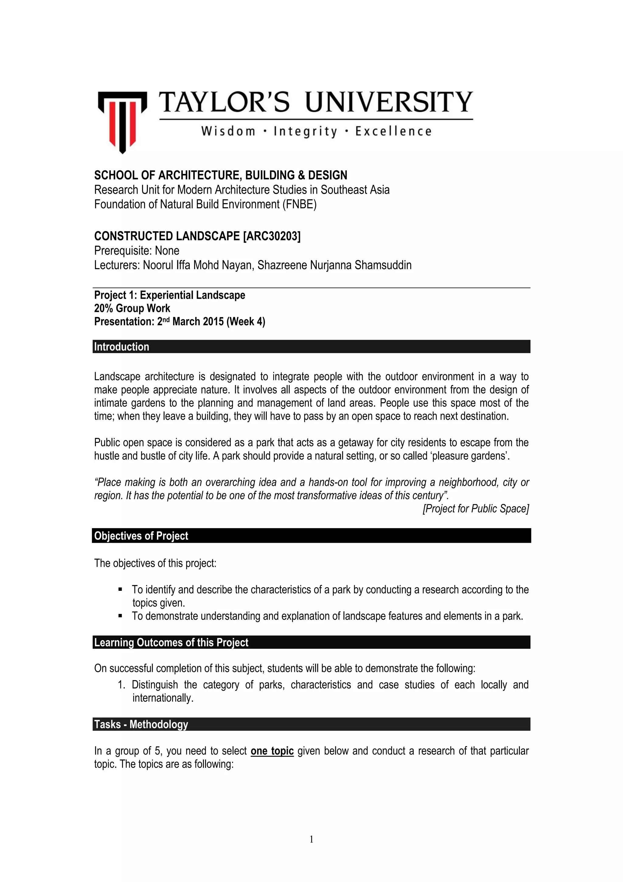 P1 experiential landscape | PDF | Landscaping | Home & Garden