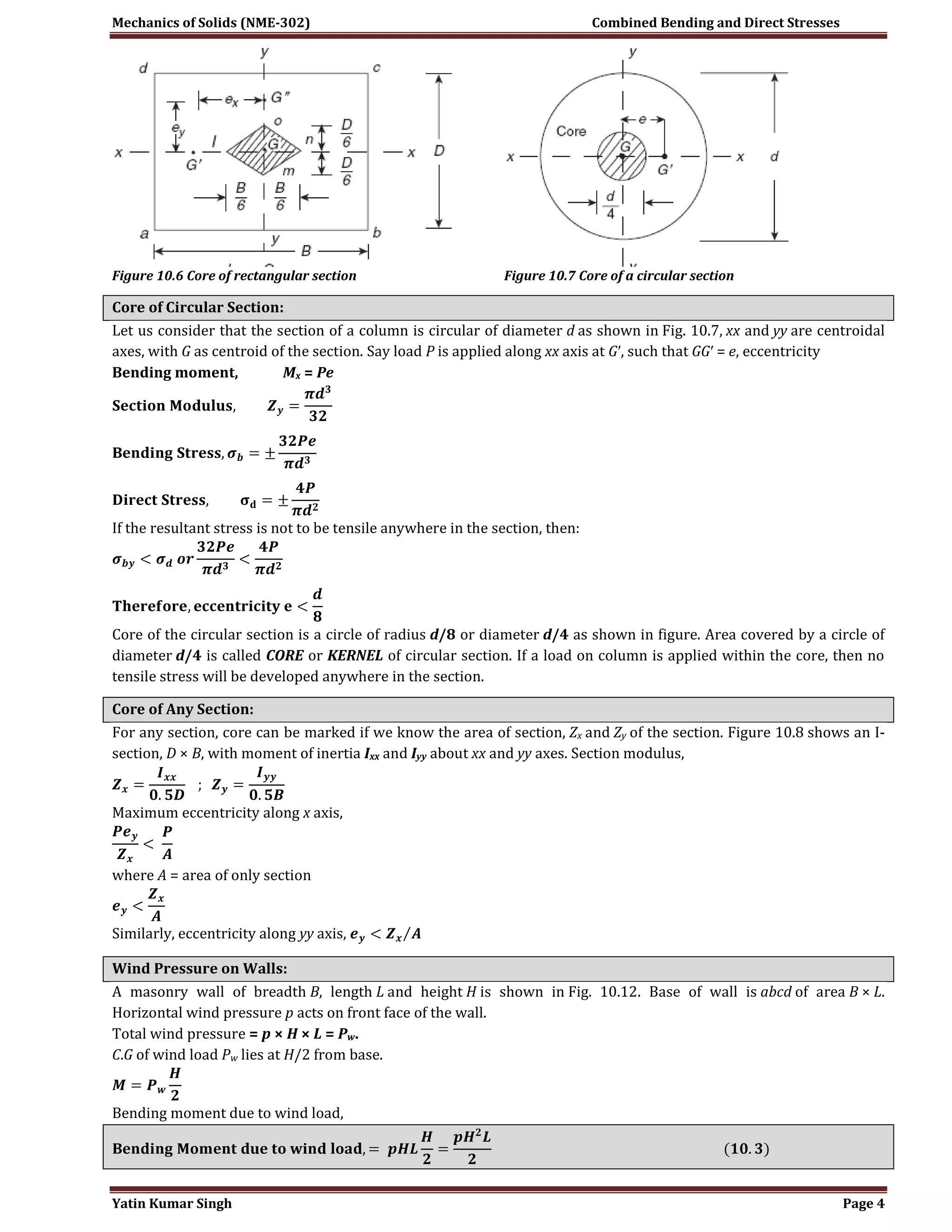 Combined bending and direct stresses | PDF