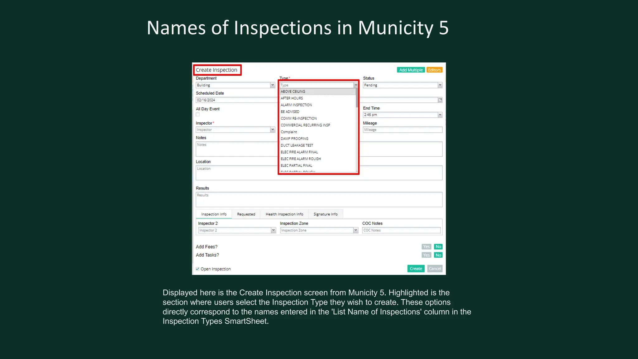 P1 Inspection Types in Municity 5 Smartsheet | PPSX