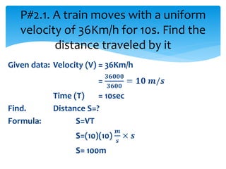 9th class Physics problems 2.1, 2.2 | PPTX