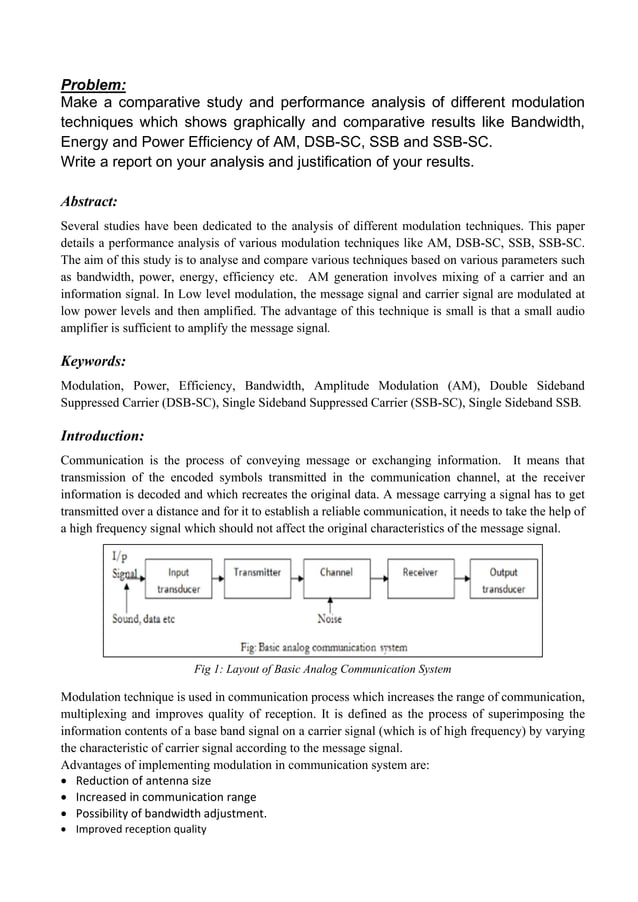 Comparative Study and Performance Analysis of different Modulation Techniques AM, DSB-SC, SSB ...