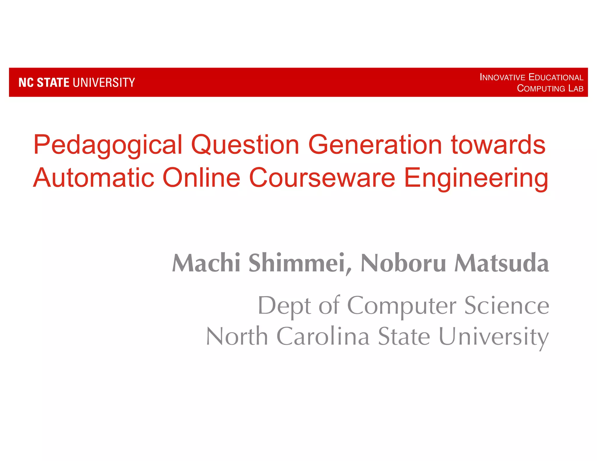 Automatic Question Generation for Evidence-based Online Courseware ...