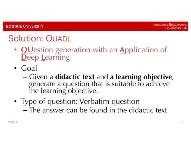 Automatic Question Generation For Evidence Based Online Courseware