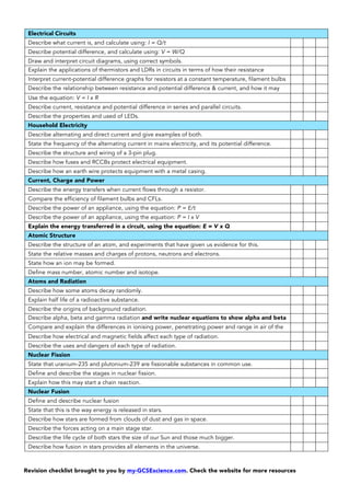 P2 checklist | PDF | Chemistry | Science