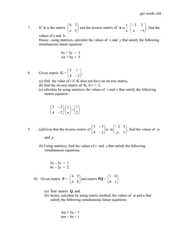 P2 Matrices Test | PDF