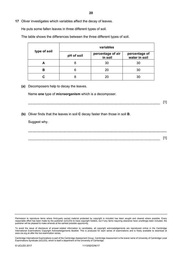 Cambridge Lower Secondary Checkpoint Past Paper P2 October-2017-science ...