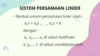 Materi Pertemuan ke-2 Sistem Persamaan Linier | PPTX